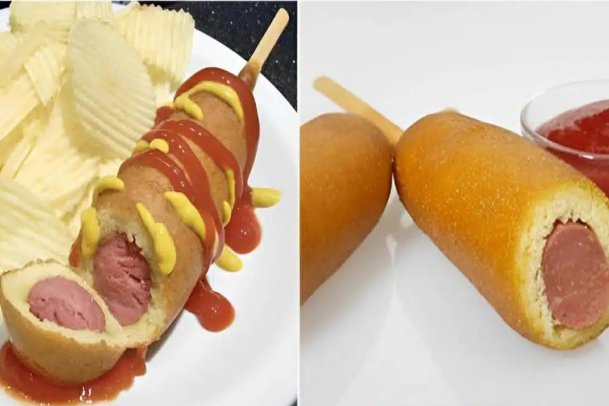 Salsicha no palito ou cachorro quente no palito um salgado americano ...